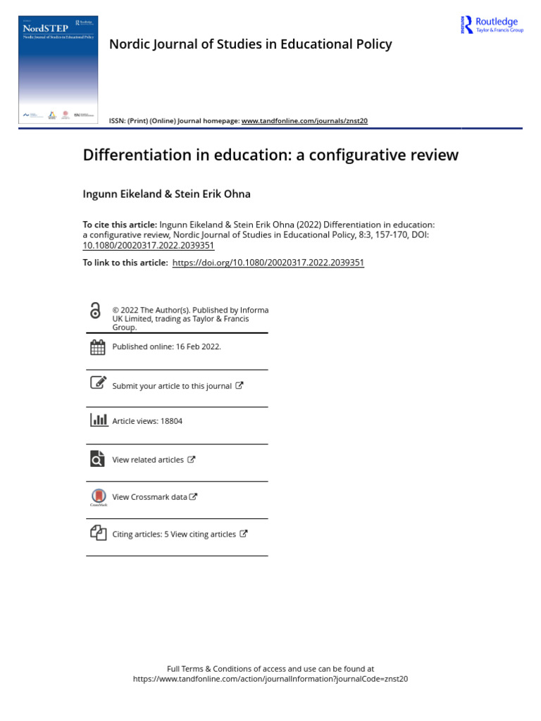 Differentiation In Education A Configurative Review Pdf Differentiated Instruction Pedagogy