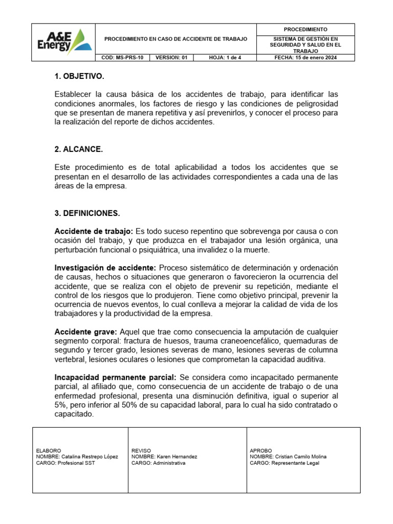 Anexo No. 18 Procedimiento en Caso de Accidente de Trabajo | PDF | Causas de la muerte ...