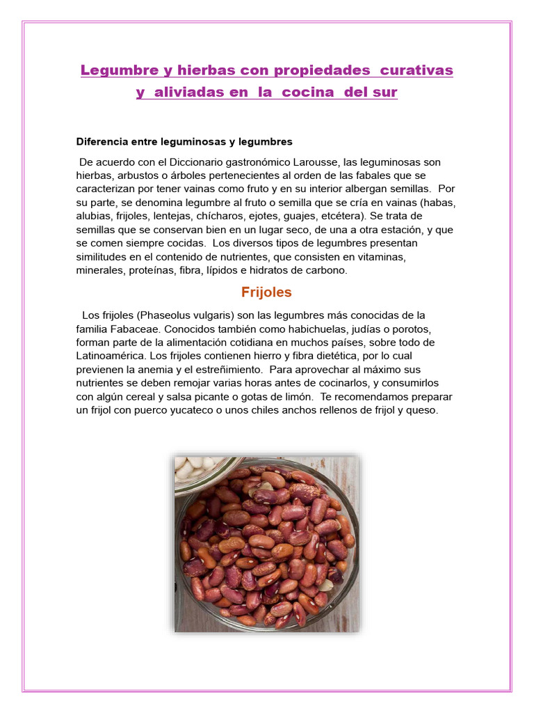 Legumbre y Hierbas Con Propiedades Curativas y Aliviadas en La Cocina Del Sur | PDF | Legumbre ...