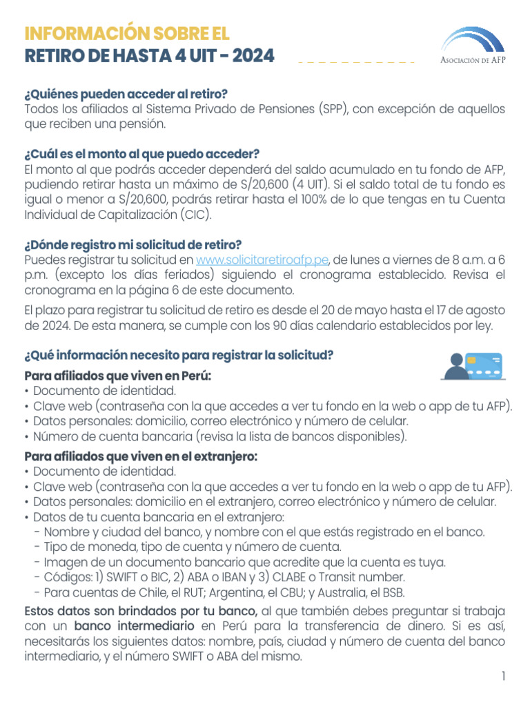 Retiro AFP 4uit 2024 - Preguntas Frecuentes | PDF | Documento de ...