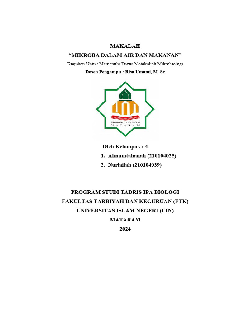 Mikroba Air dan Makanan | PDF