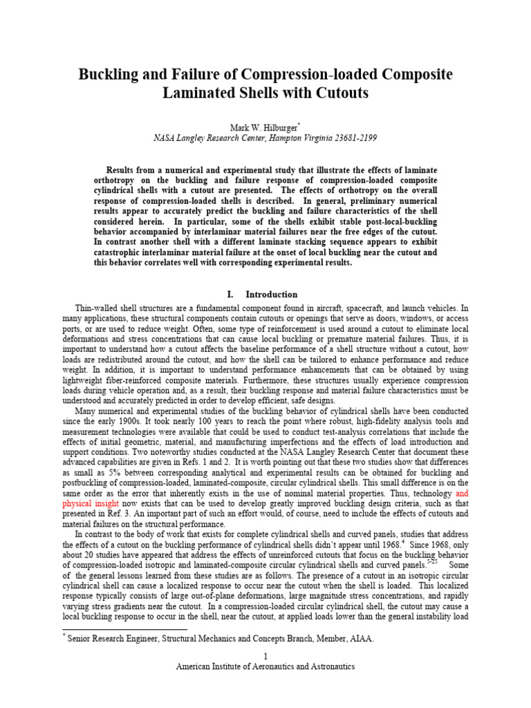 Nasa Buckling Paper | PDF | Buckling | Deformation (Engineering)