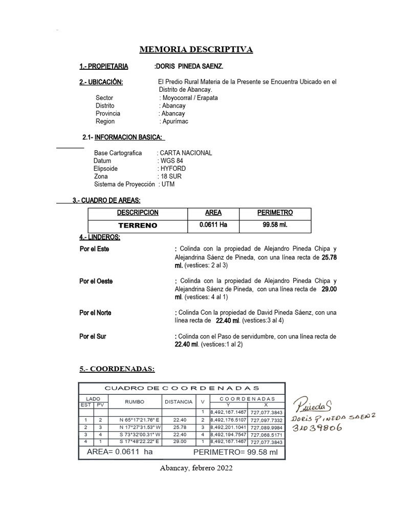 Propiedad de Doris Pineda en Abancay | PDF