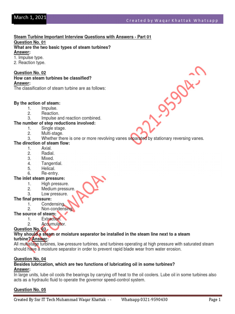 Steam Turbine interview Questions and Answers by waqar khattak | PDF ...
