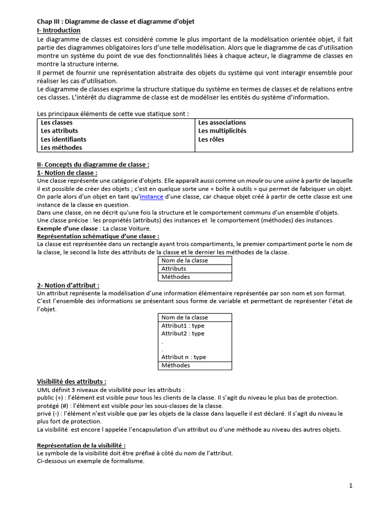 Chap III Diagramme de Classe Et Diagramme D'objet Cours Complet | PDF | Classe (informatique ...