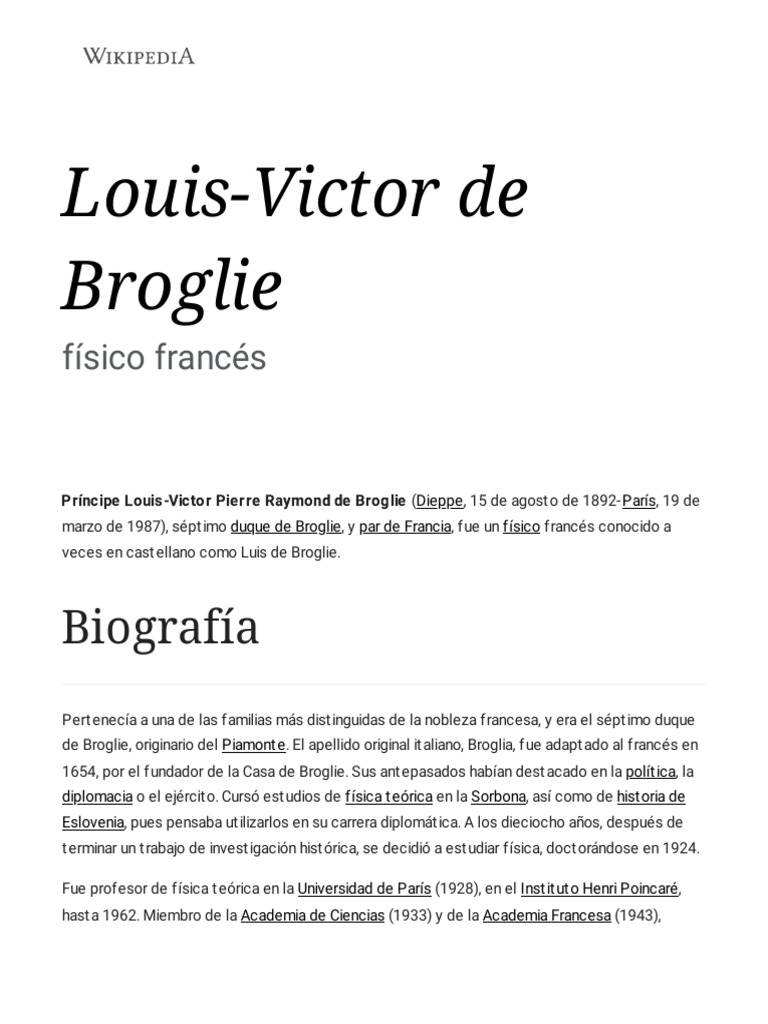 Louis-Victor de Broglie - Wikipedia, La Enciclopedia Libre | PDF ...