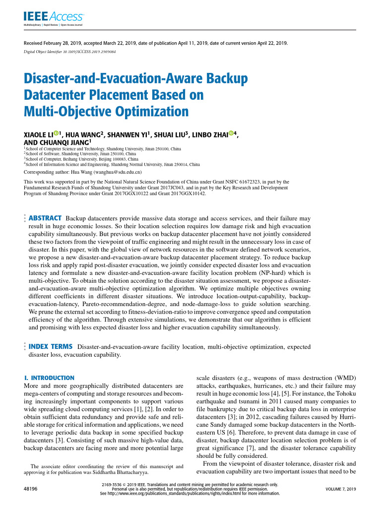 Disaster-And-Evacuation-Aware Backup Datacenter Placement Based On Multi-Objective Optimization ...
