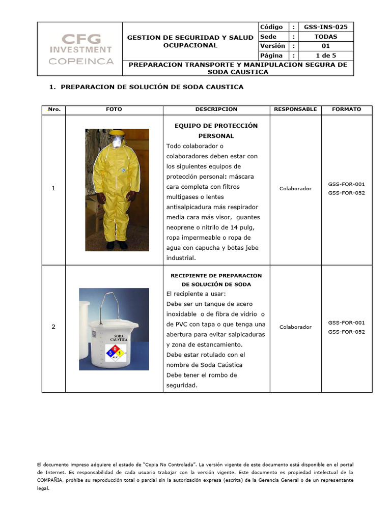 Manejo Seguro de Soda Cáustica | PDF | Agua | Residuos