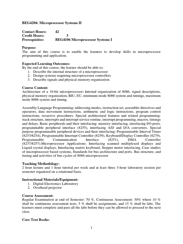 BEG4204 Microprocessor II | PDF | Assembly Language | Central Processing Unit