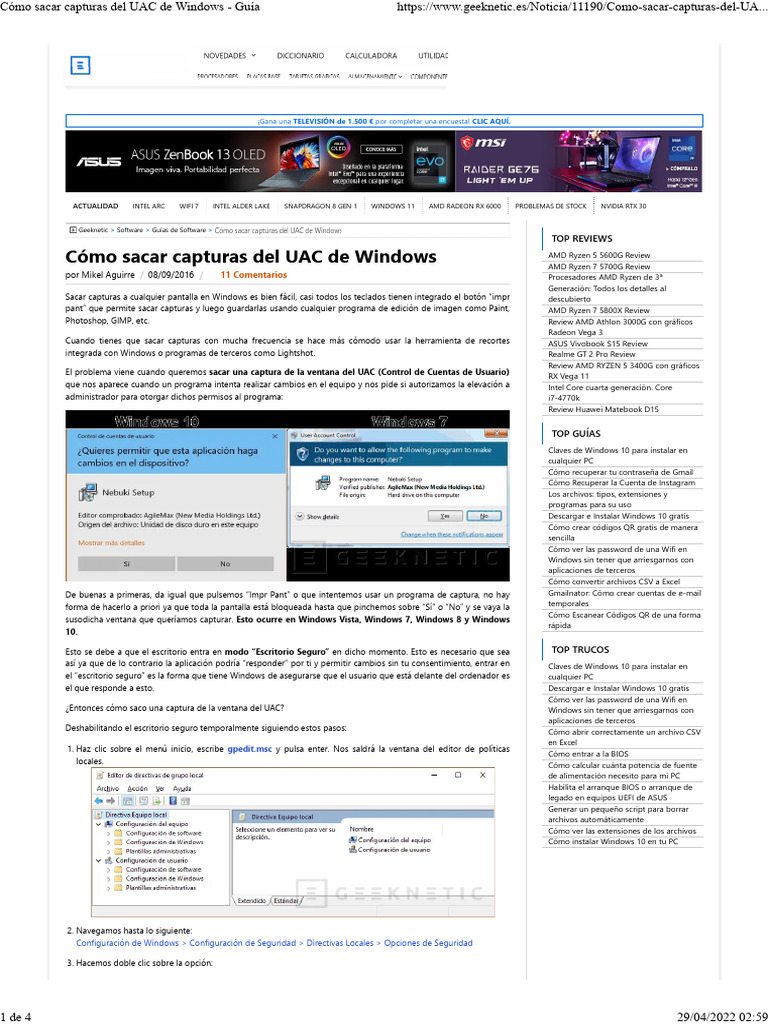 Sacar Capturas de Uac | PDF | Windows 10 | Microsoft Windows