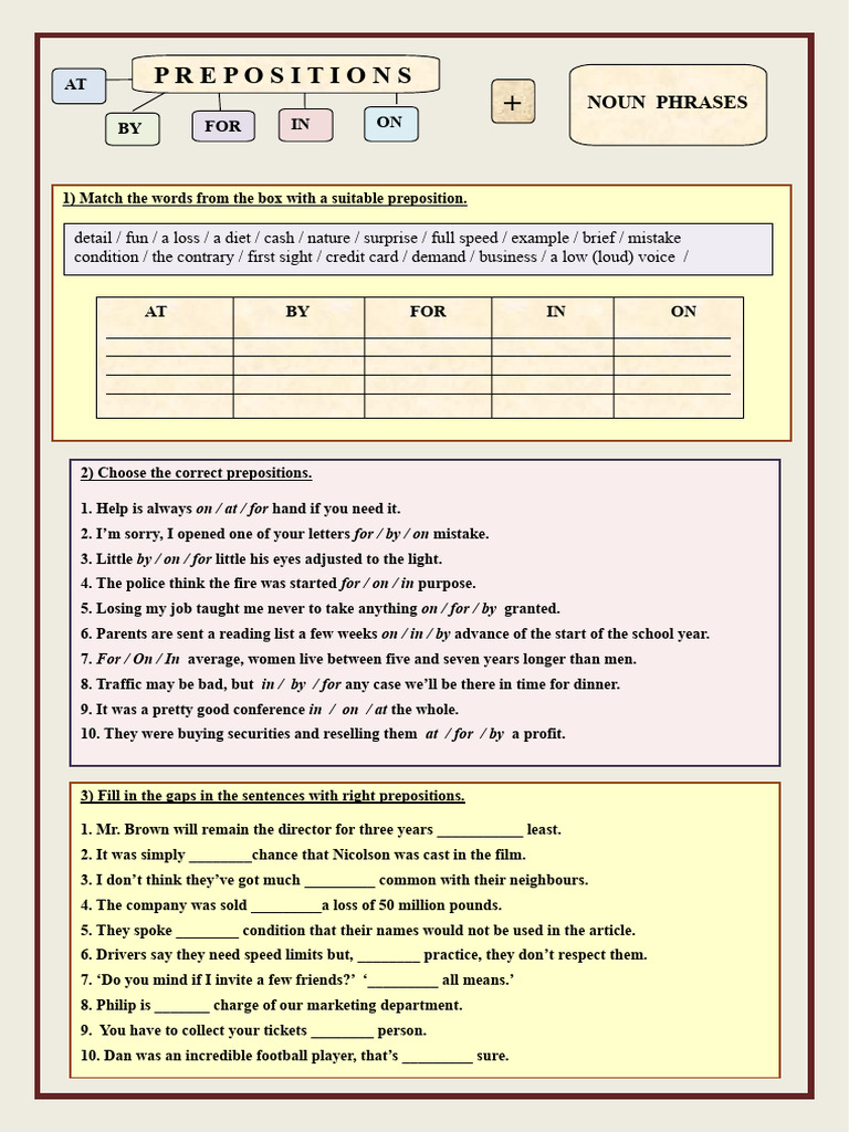 Prepositions Noun Phrases Grammar Drills Grammar Guides Tests - 121310 ...