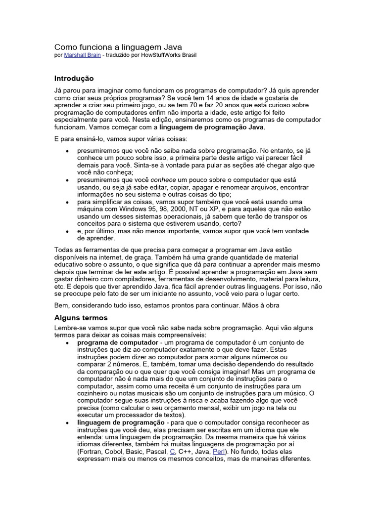 Como funciona a linguagem Java | PDF | Linguagem de programação | Java ...