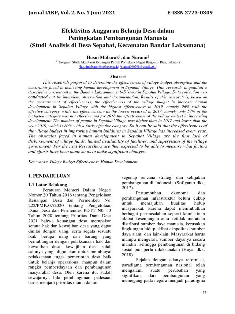 Efektivitas Anggaran Desa Sepahat | PDF | Ilmu Sosial