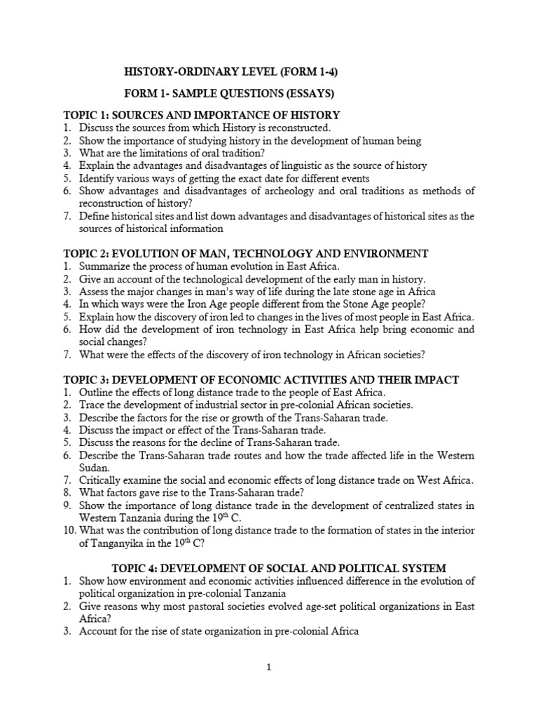 History (O-Level) - Sample Questions | PDF | Colonialism | Atlantic ...