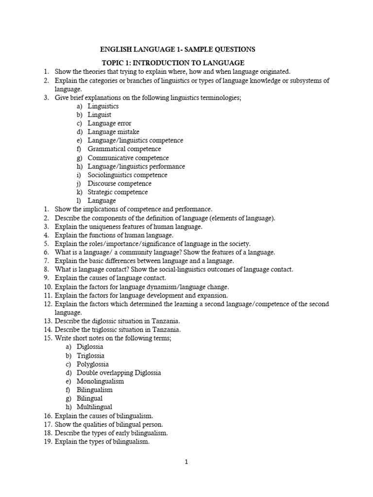 English Language 1-Sample Questions | Download Free PDF | Stress ...