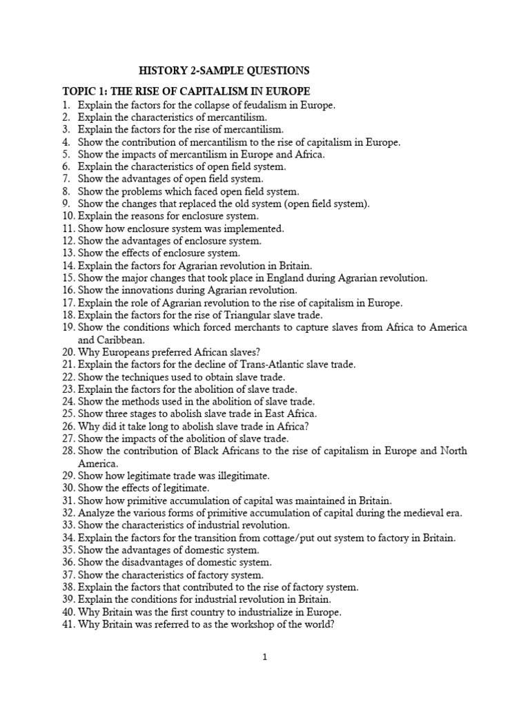 History 2-Sample Questions | PDF | Atlantic Slave Trade | Nationalism
