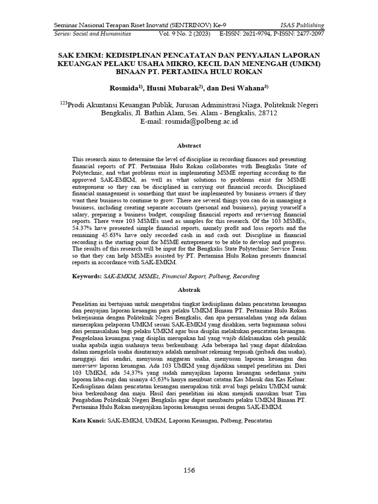 Sak Emkm: Kedisiplinan Pencatatan Dan Penyajian Laporan Keuangan Pelaku ...