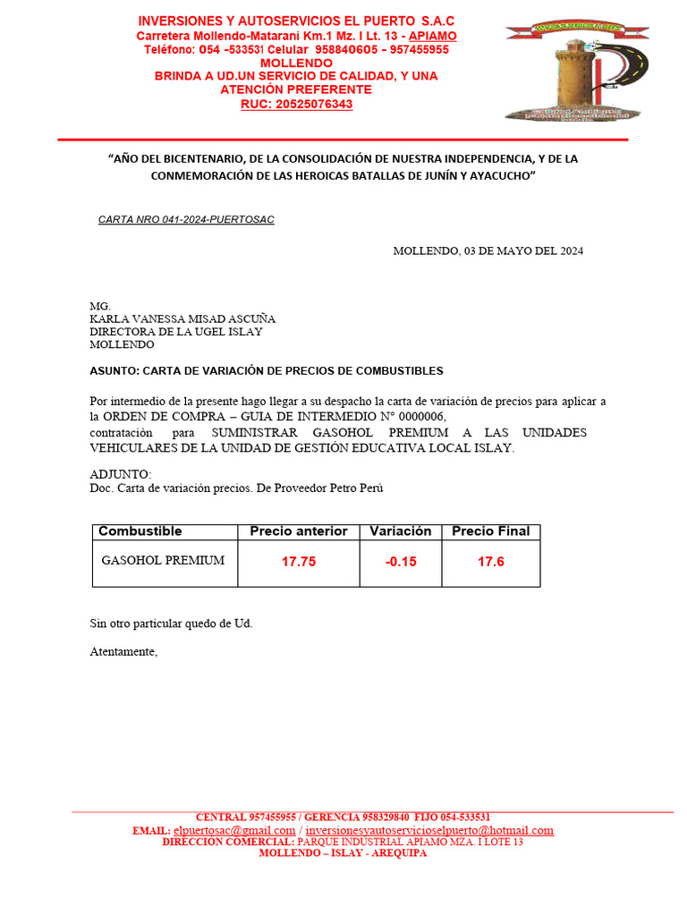 Carta Ugel | PDF | Industria energetica | Combustibles