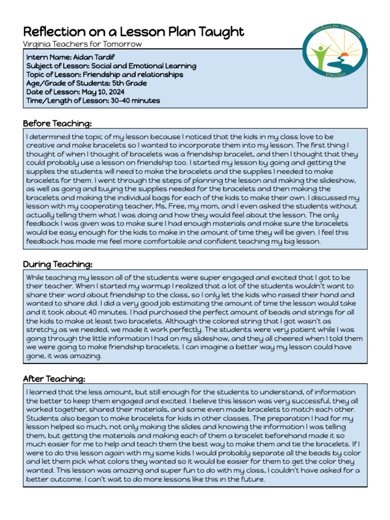 Big Lesson Reflection | PDF | Cognition | Behavior Modification