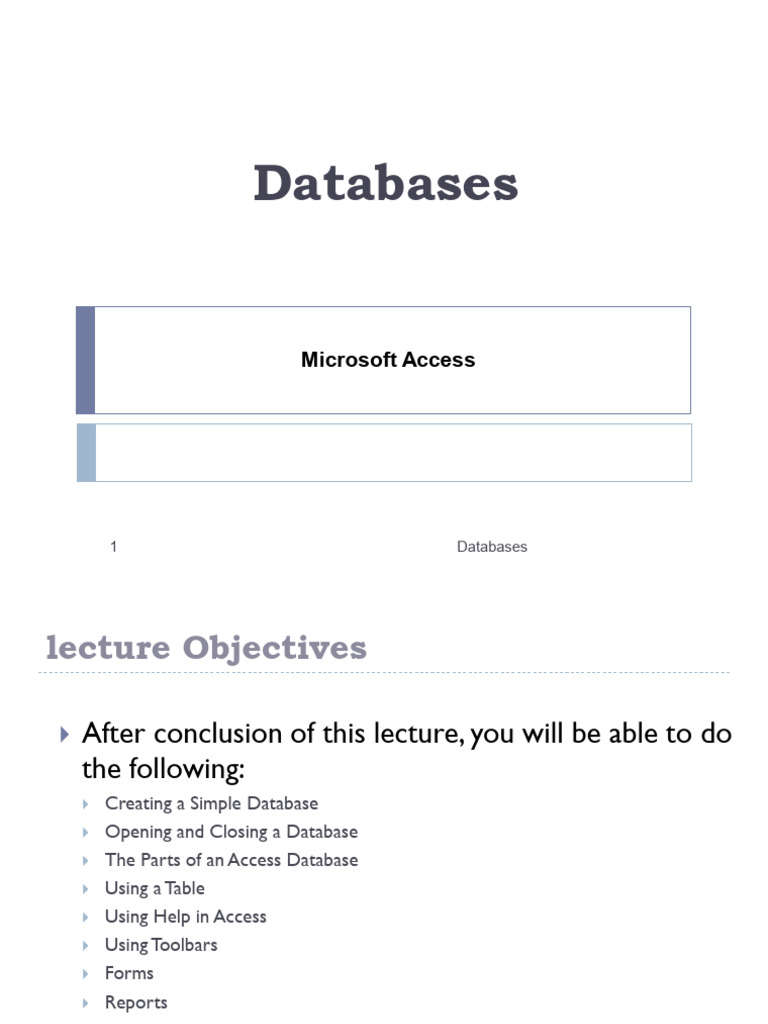 Lecure 7 - Ms Access | PDF | Databases | Relational Database