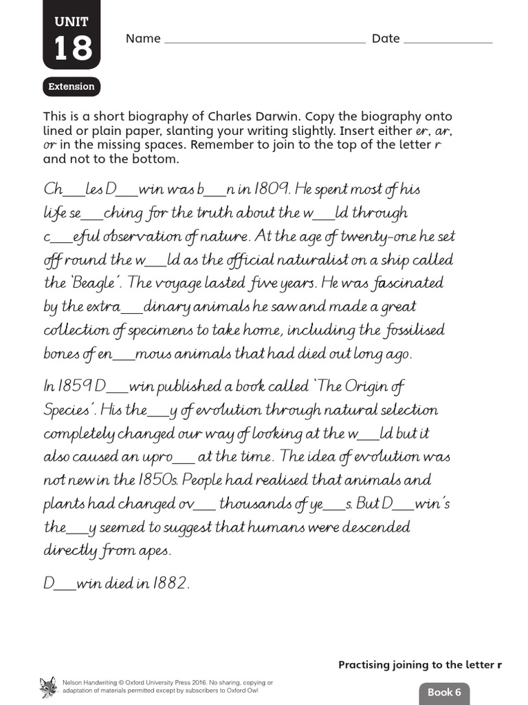 Handwriting Practice: Charles Darwin | PDF