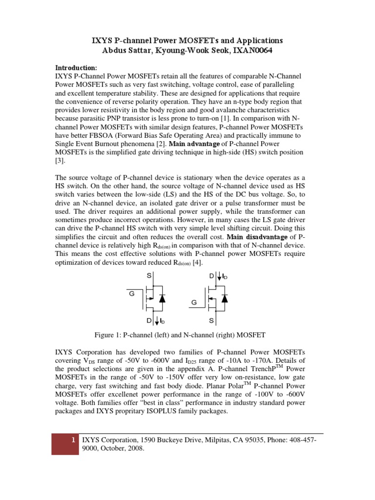 Ixys P-Channel Power Mosfets and Applications Abdus Sattar, Kyoung-Wook ...