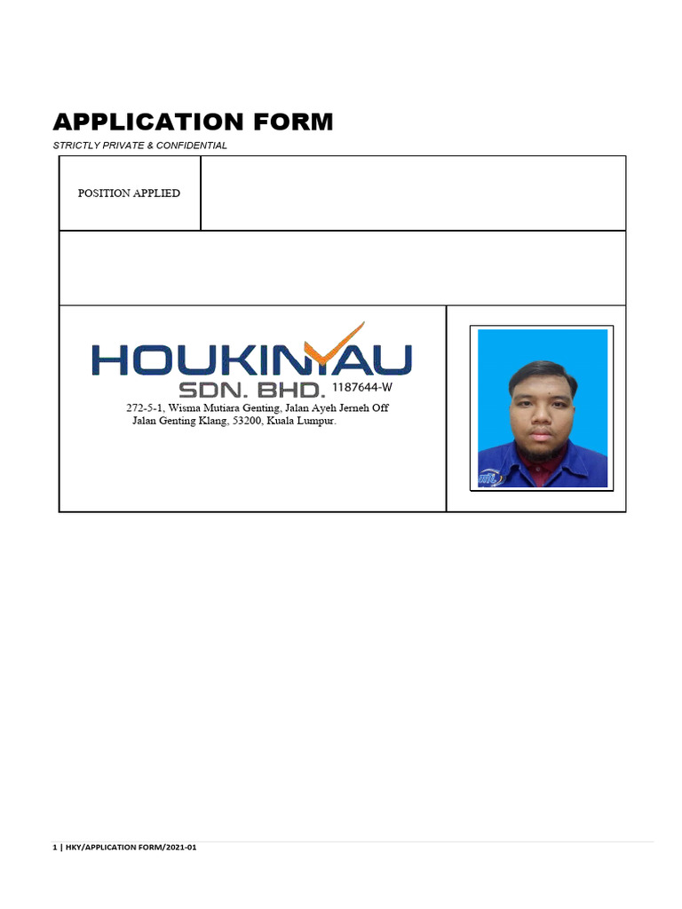 Application Form - Houkinyau SDN BHD | PDF