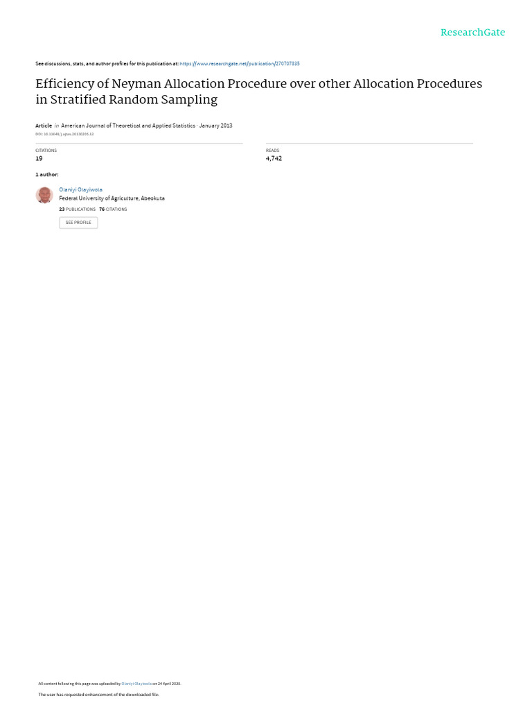 Efficiency of Neyman Allocation Procedure Over Oth | PDF | Sampling (Statistics) | Stratified ...