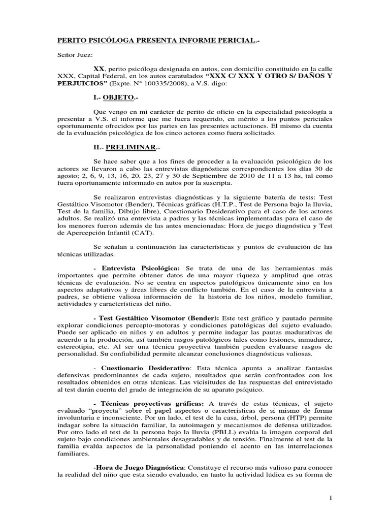 MODELO Informe pericial | PDF | Ansiedad | Trauma psicólogico