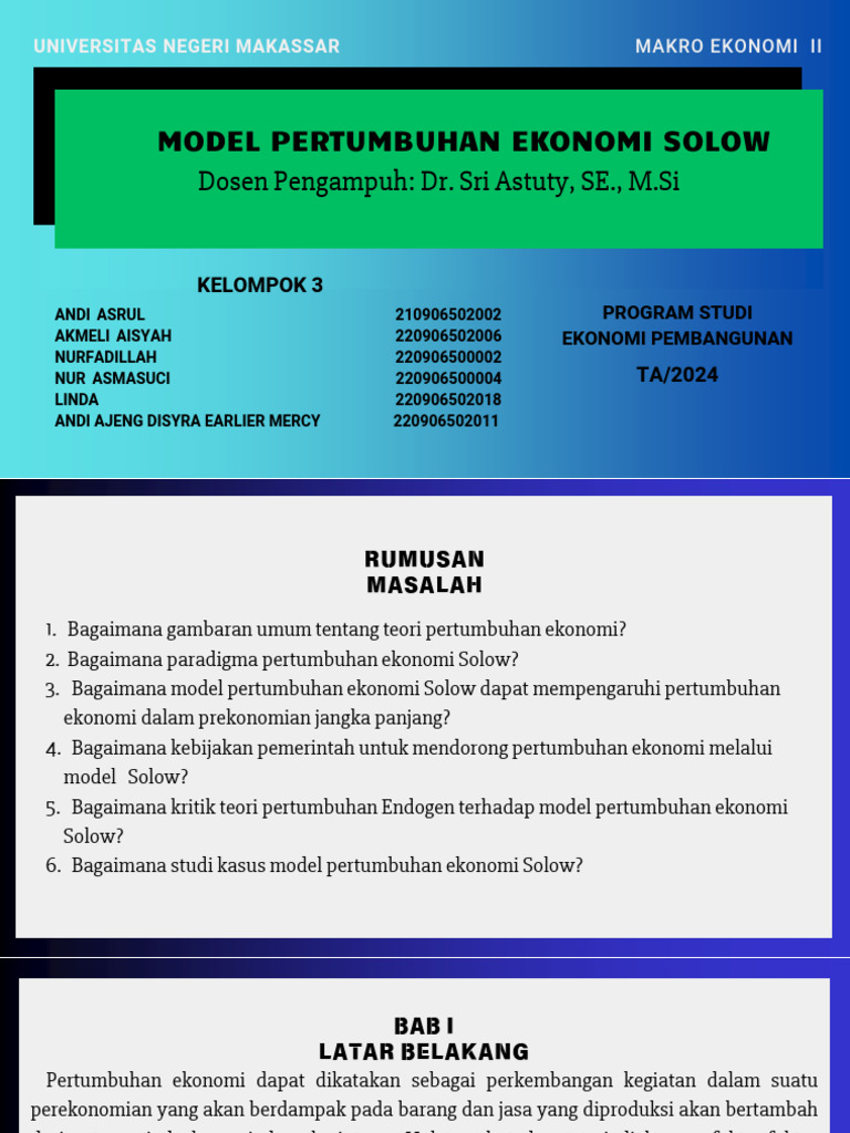 KLP 3 Unm - Model Pertumbuhan Ekonomi Solow | PDF