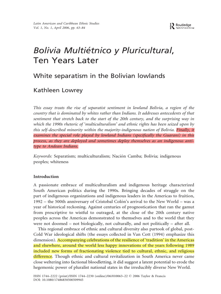 Bolivia's Camba Nation: Ethnic Separatism | PDF | Bolivia | Andes