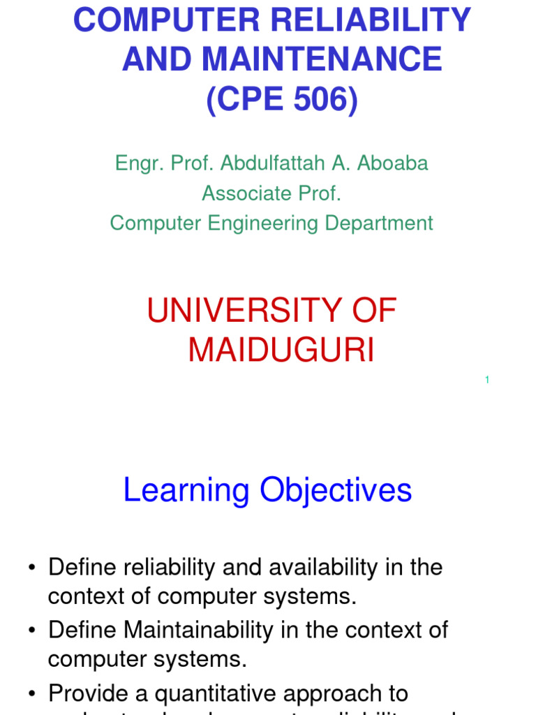 CPE 515 - Reliability and Maintability | PDF | Computer Engineering | Computing