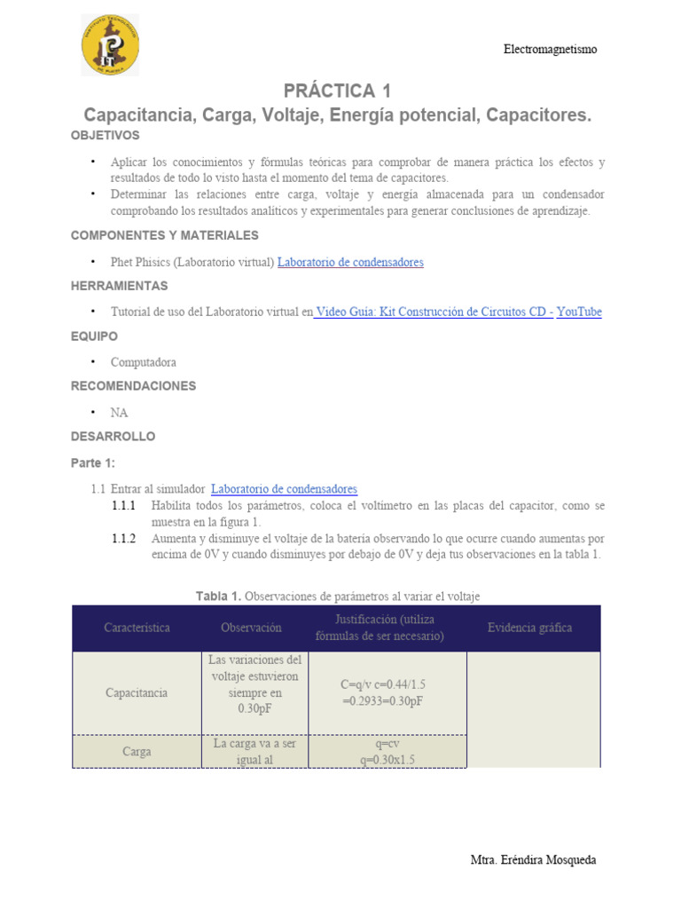 Practica 1 Electro ivan | PDF | Capacidad | Condensador