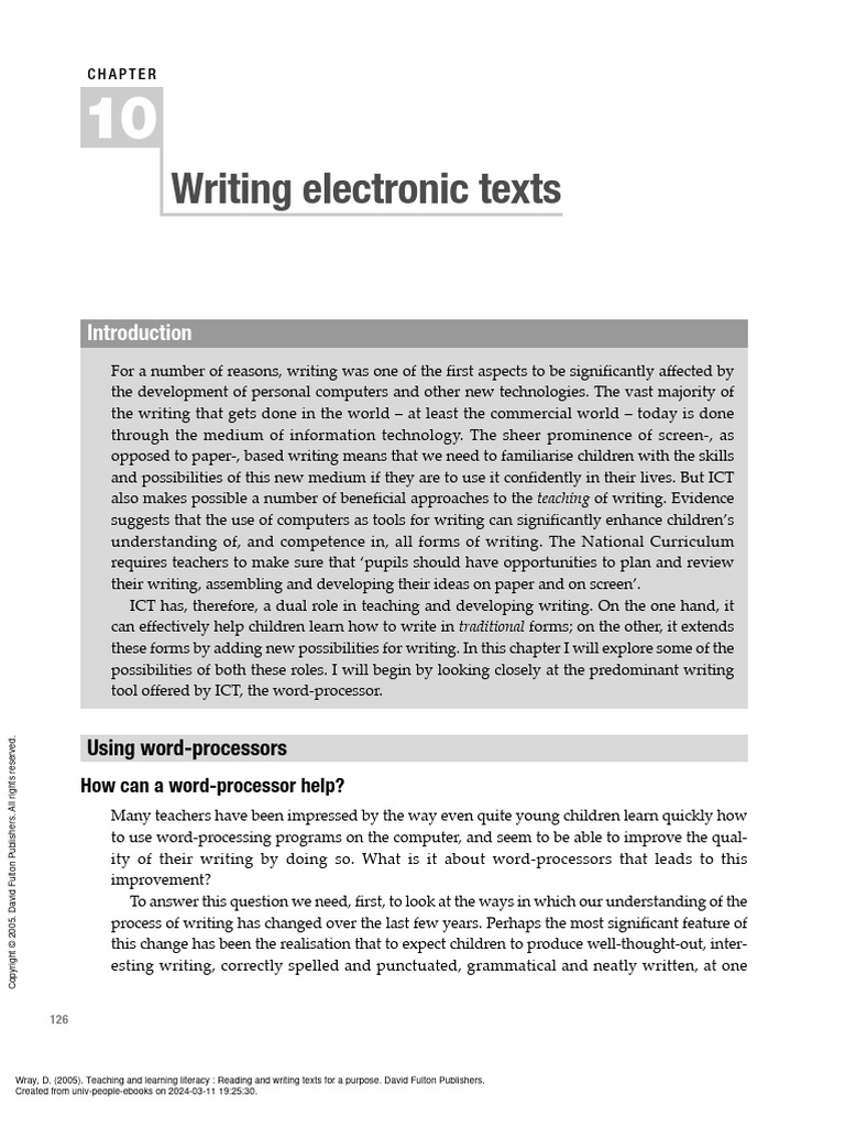 Teaching and Learning Literacy Reading and Writing... - (Chapter 10 ...