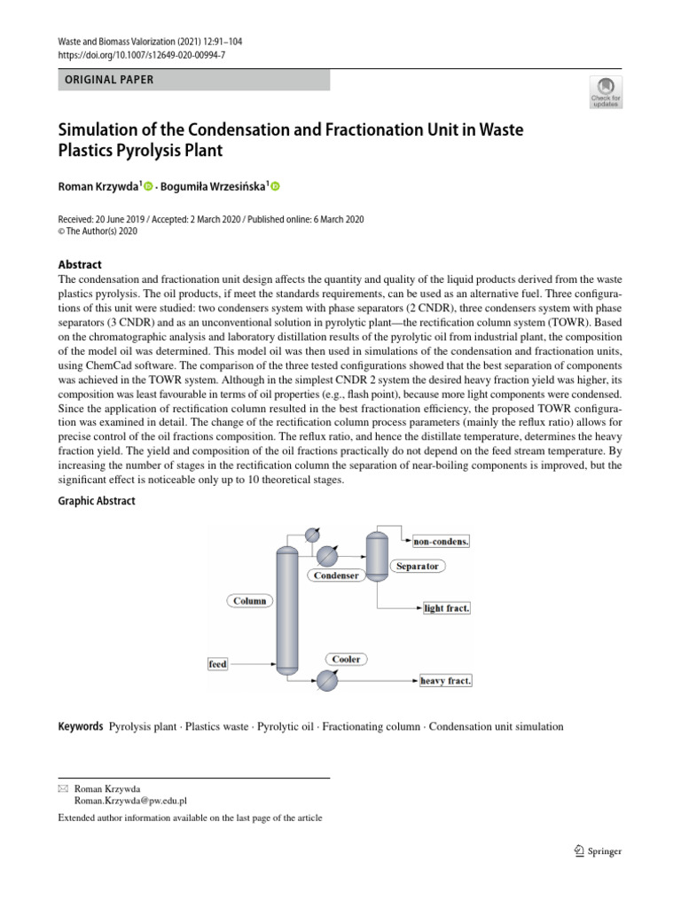 Condensation and Fractionation Unit in Waste Plastics Pyrolysis Plant ...