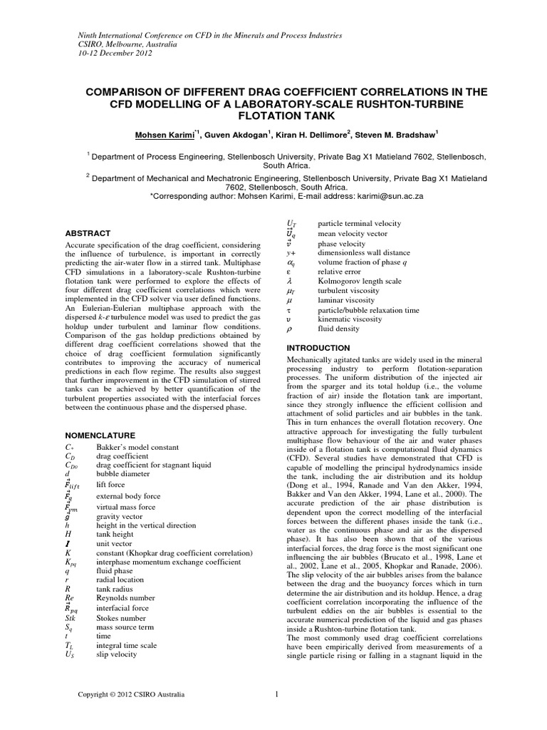 Comparison of Different Drag Coefficient Correlations in The CFD ... Comparison of Different Drag Coefficient Correlations in The CFD ...