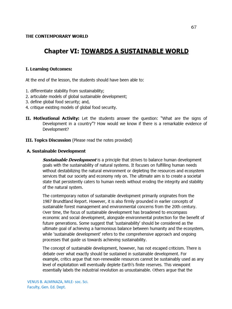 Tcw Module Vi Pdf Sustainability Malnutrition