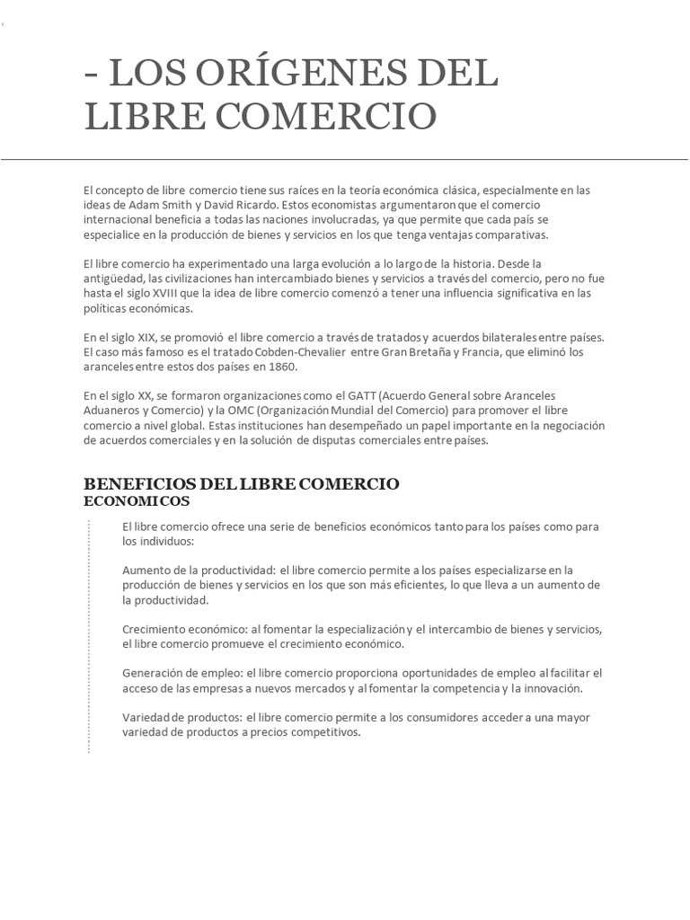 Orígenes y Beneficios del Libre Comercio | PDF | Libre comercio | Comercio