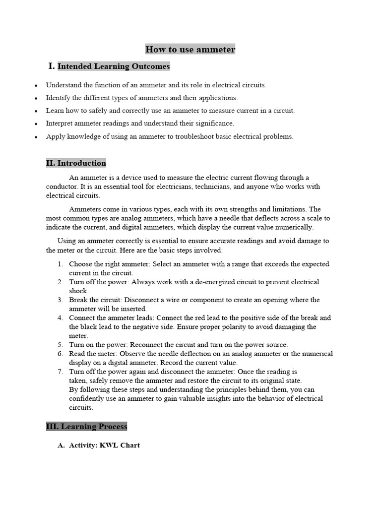 Guide to Using an Ammeter Safely | PDF | Electric Current | Electrical Engineering
