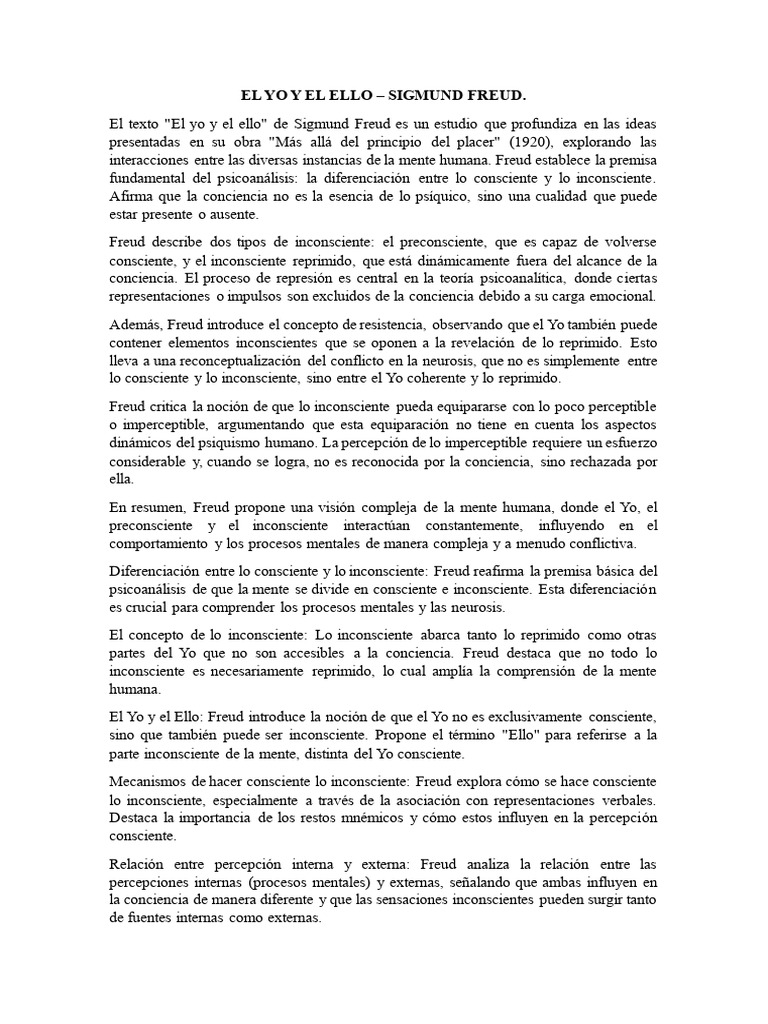El Yo y El Ello | PDF | Mente inconsciente | Carné de identidad