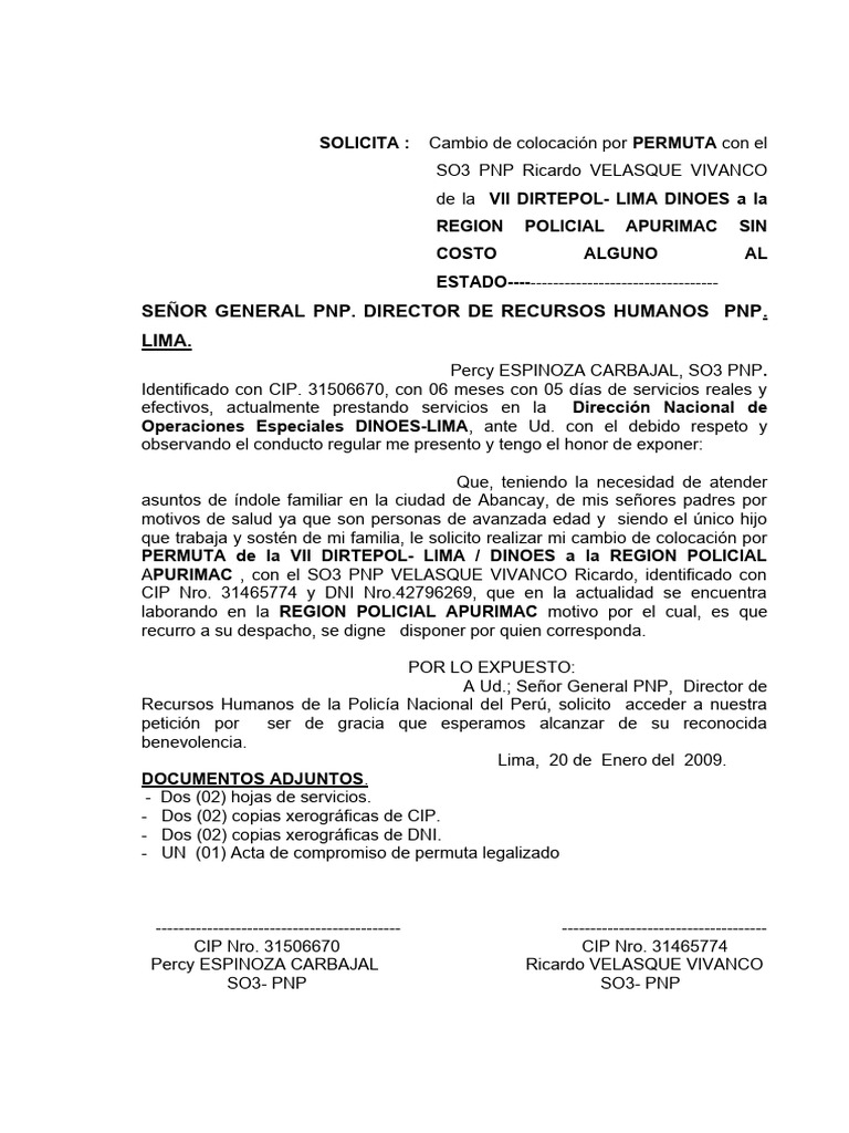 Solicitud de Permuta | PDF