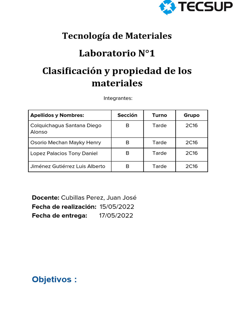 Laboratorio N°1 - Clasificación y Propiedad de Los Materiales | PDF | Metal no ferroso | Rieles
