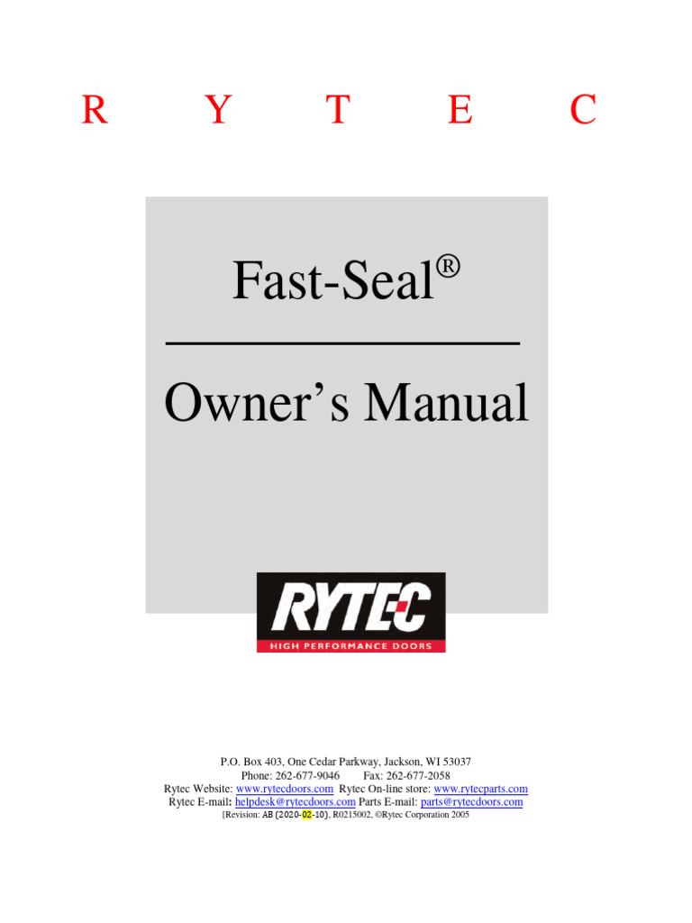 Fast Seal Owners (Rev-AB 2020-02-10) | PDF | Door | Legal Liability