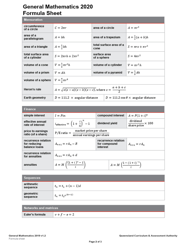 formula sheet in 2 Pages | PDF | Area | Mathematics