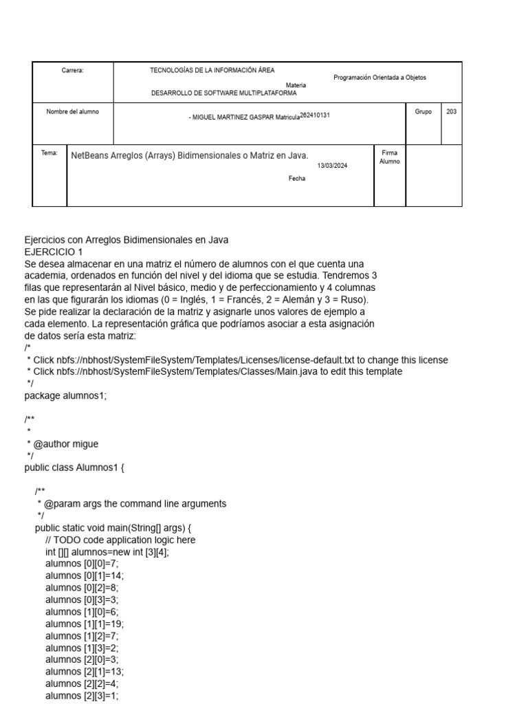 Ejercicios con Matrices en Java | PDF | Java (lenguaje de programación ...