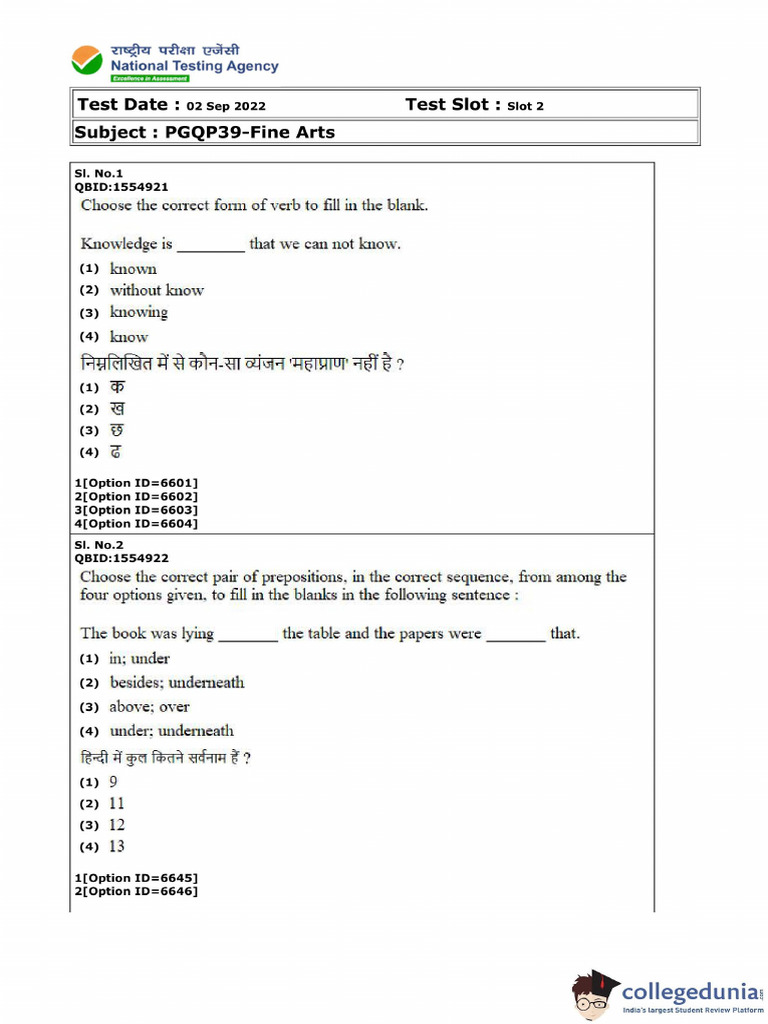 CUET PG 2022 Fine Arts Question Paper Ffc68c1d58c1db6776b098752b875677 ...