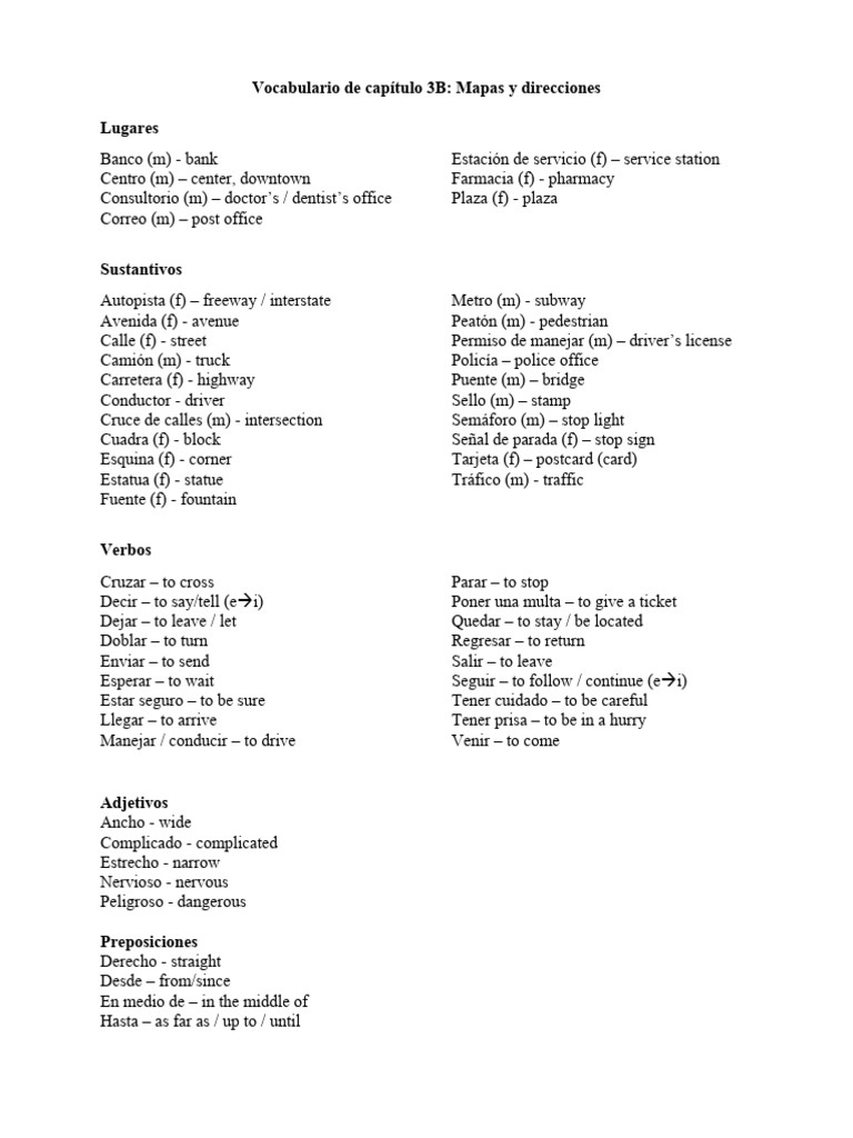 Vocabulario de Capitulo 3B ENGLISH | PDF | Transport | Road Transport
