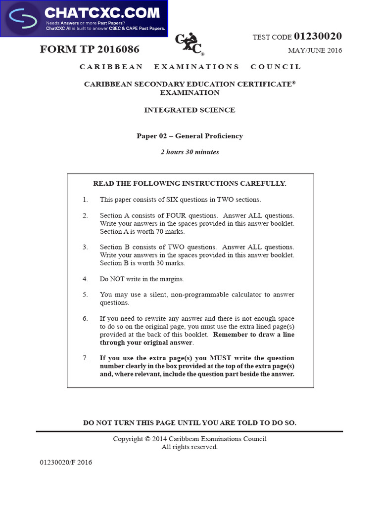CSEC Integrated Science P2 2016 | PDF | Force | Friction