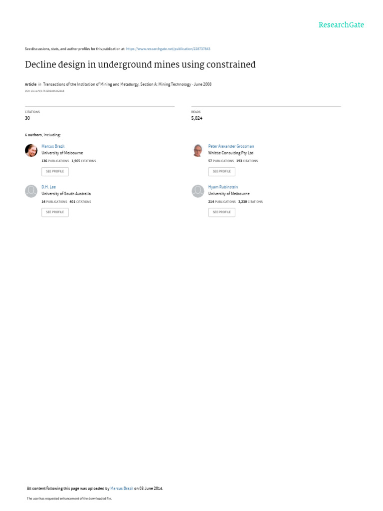 Decline Design in Underground Mines Using Constrained Path Optimisation ...