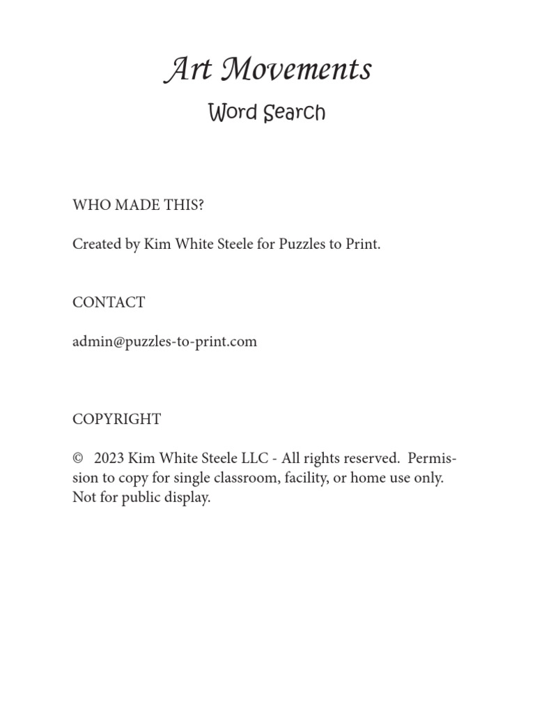art-movements-word-search | PDF | Word Search | Word Puzzles